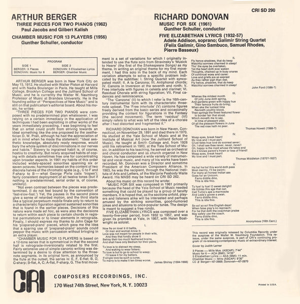 Arthur Berger & Richard Donovan: Chamber Works – New World Records