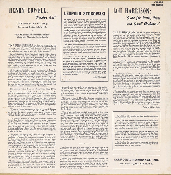 Henry Cowell: Persian Set/Lou Harrison: Suite – New World Records